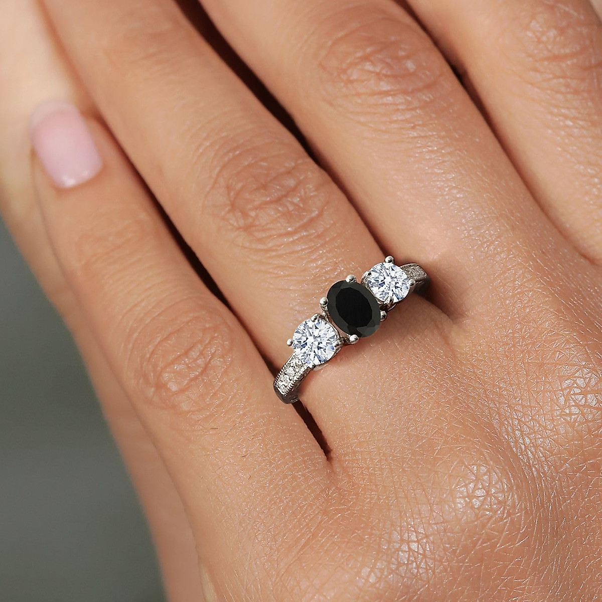 Gem Stone King 925 Sterling Silver Black Onyx Wedding Engagement Ring For Women (2.42 Cttw, Gemstone Birthstone, Available in size 5, 6, 7, 8, 9)