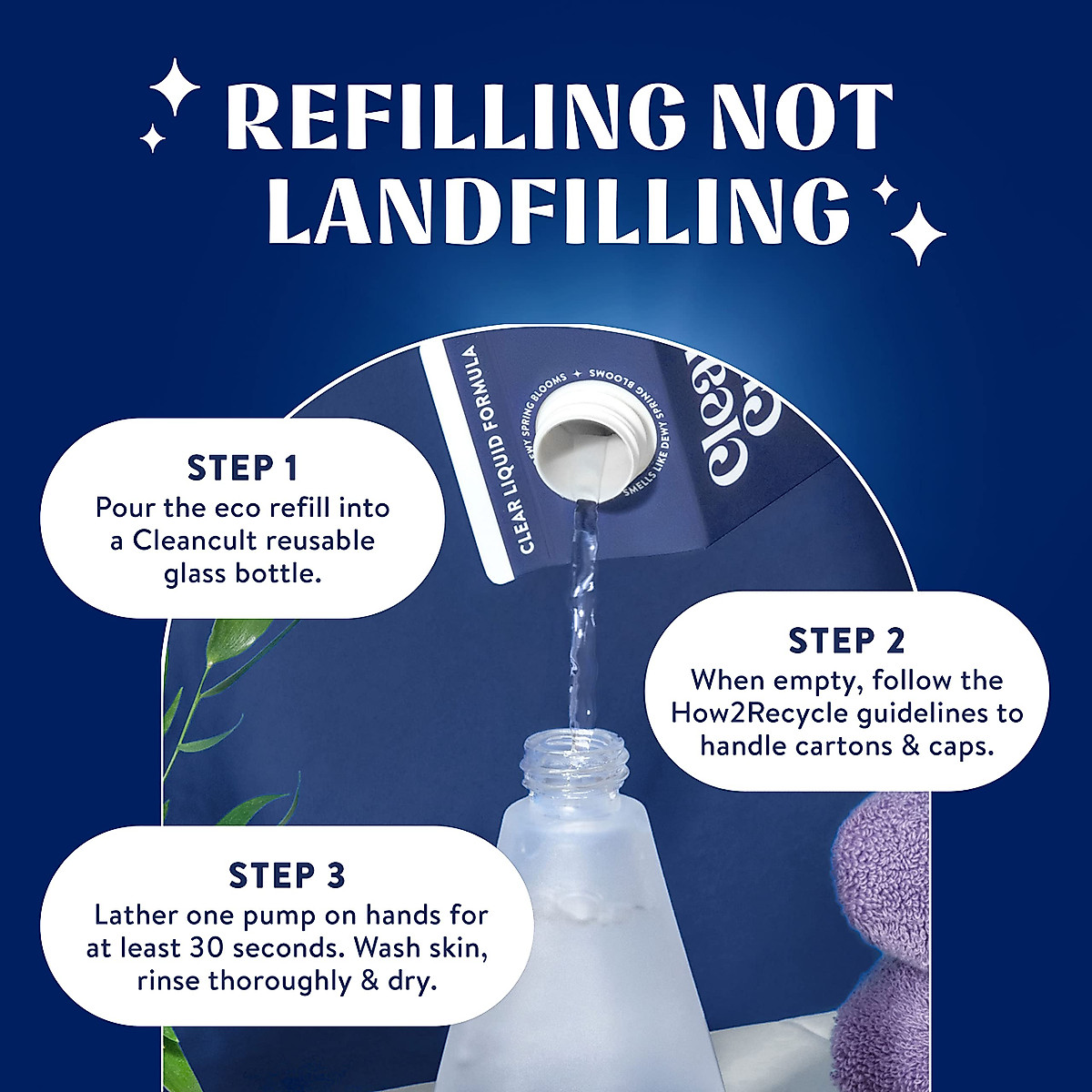 Cleancult Liquid Hand Soap Refills (32oz, 3 Pack) - Nourishes & Moisturizes - Free of Harsh Chemicals - Paper Based Eco Refill, Uses 90% Less Plastic - Grapefruit Basil