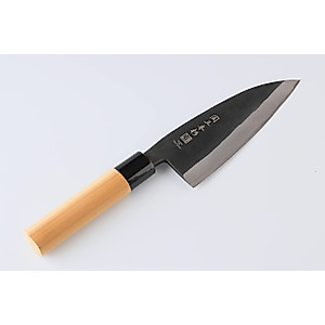 Seki Sanbonsugi Japanese Utility Chef Kitchen Knife, KUROUCHI Carbon Tool Steel Deba Knife, Shiraki Wooden Handle, 150 mm (5.9 in), Made in Seki Japan