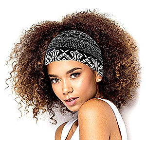 Bohend Boho Headbands Wide knotted Hair Bands Fashion Printing Bandeau Travel Stretchy Cotton Headband Sport Yoga Hair Accessories for Women and Girls (A)