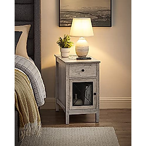 VASAGLE Side Table with Storage, End Table with USB Ports and Outlets, Nightstand with Charging Station, Drawer, Storage Cabinet, Magazine Rack, for Living Room, Bedroom, Greige