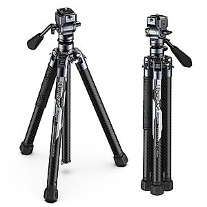 ULANZI F38 Video Travel Tripod, 61.4" Lightweight Carbon Fiber Camera Tripod with Quick Release 1/4" Screw & Video Head, for Most Cameras/DSLR/Projector, Weight 2.38lbs, Maxload 22lbs