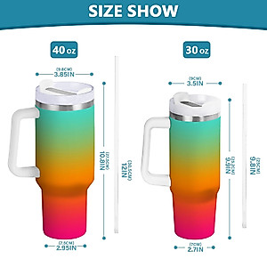 Teal Orange Pink Gradient 40 Oz Travel Tumbler with Straw and Lid Insulated Coffee Cups