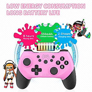 Rzzhgzq [2024 New Version] Wireless Controller for Switch/Switch Lite,Pink Switch Pro Controller Gamepad Joypad Remote with Gyro Axis, Turbo and Adjustable Dual Shock Wireless Controller for Girl