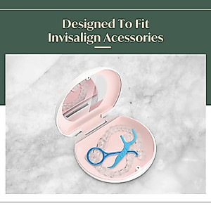 Retayn Aligner/Retainer Case with Built-In Mirror & Magnetic Lock - Premium Silicone-Lined Case Holder with Vent Holes for Aligners, Retainers, Mouth Guards (White & Blush)