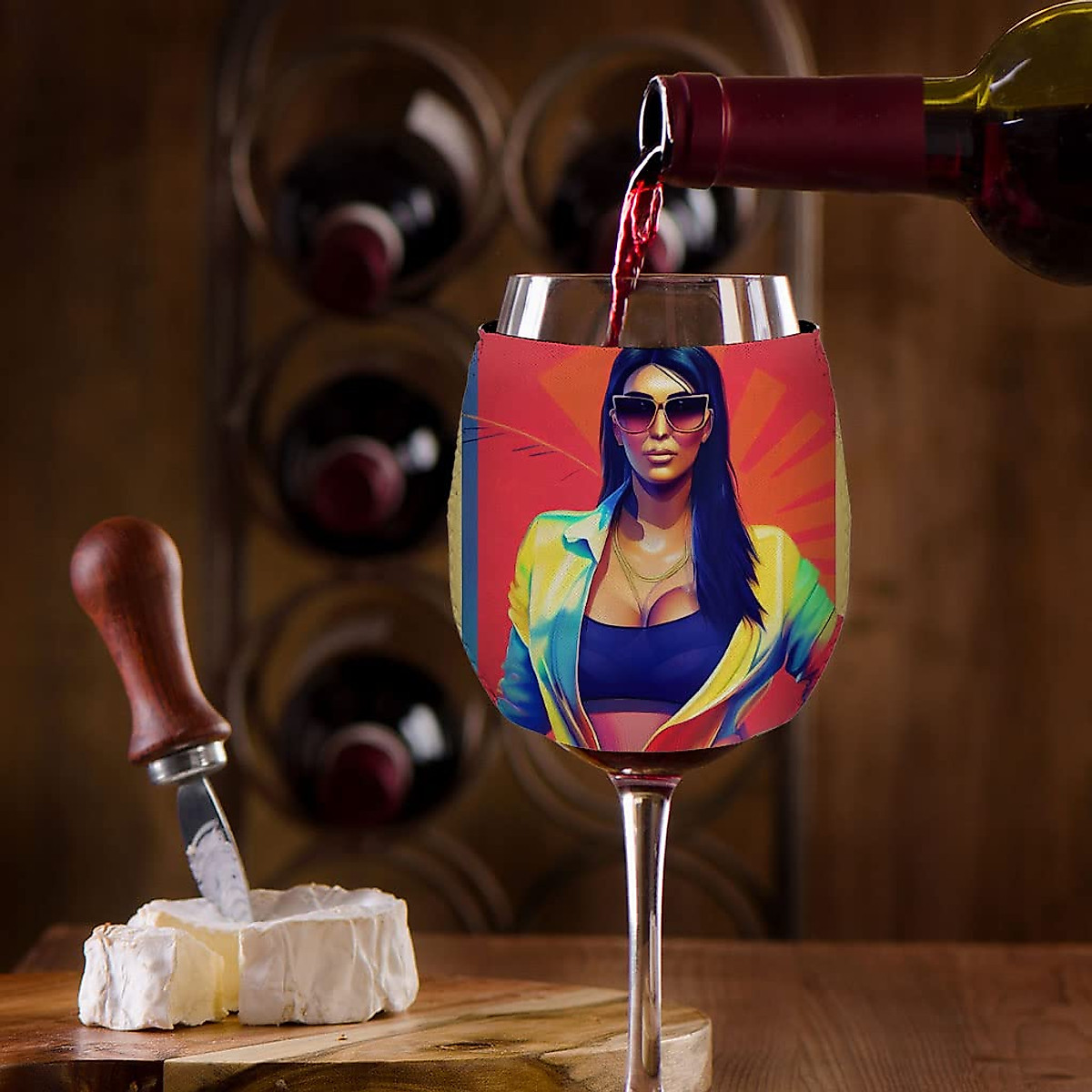 Kim Kardashian Art Wine Glass Sleeve - Unique Design Sleeves for Wine Glass - Printed Wine Glass Sleeve