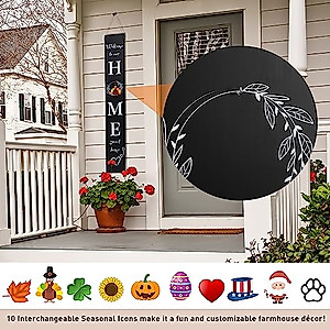 Welcome Sign for Front Porch Standing, Interchangeable welcome sign, 2 Sided Print, Welcome home sign, Farmhouse Welcome Porch Sign, Front Door Sign, Vertical Wall Decor, Welcome Sign, (55" Black)