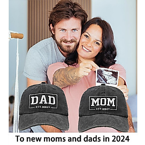 Waldeal Funny Dad Mom Est 2024 Hat, Gifts for New Parents, New Mom and Dad Hats, Embroidered Adjustable Baseball Cap