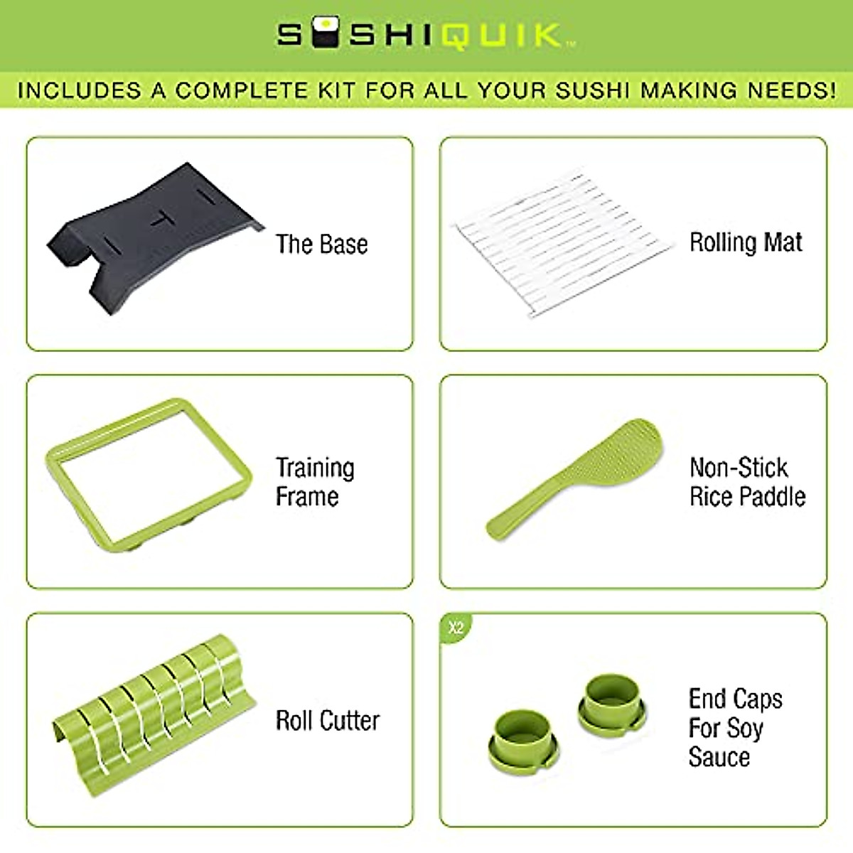 SushiQuik Sushi Making Kit | Sushi Kit for Beginners | Sushi Rolling Kit w/Unique Frame for Exact Amount of Sushi Rice on Every Sushi Seaweed Sheets | Sushi Maker Kit | Sushi Rolling Kit | Sushi Mat