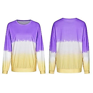 NEARTIME Women's Sweatshirt,Autumn Casual O-Neck Gradient Blouse Tie Dyeing Color Long Sleeve Tops Loose Pullover Purple