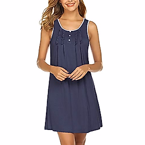 HOTOUCH Womens Nightgowns Sleeveless Sleepshirt Short Nightie Soft Sleep Night Shirts Soft Sleepwear Gowns Navy Blue L