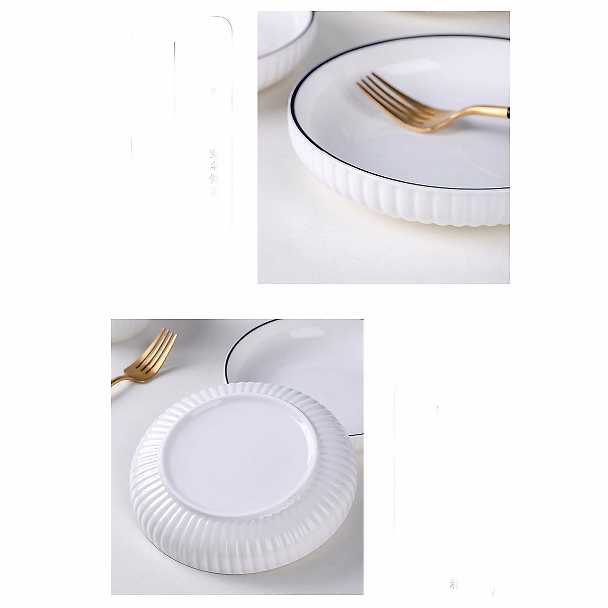 GRFIT Dishes Plates White Dinner Plate Rimmed with Black Line, 7 Inch Round Plate Set, Porcelain Plate Suitable for Pasta, Dessert, Salad Home dining plate