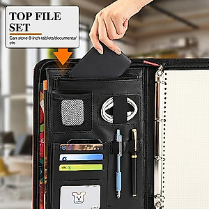 GXaryFulin Padfolio Organizer, PU Leather Planner, 4 O-Rings Zipper Binder (Red Brown)