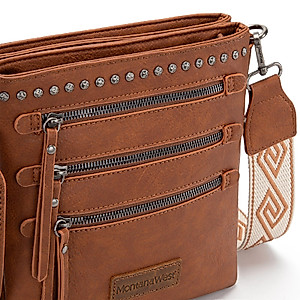 Montana West Crossbody Bags for Women Multi Pocket Cross Body Bag Purses with Guitar Strap Brown MWC-184DBR