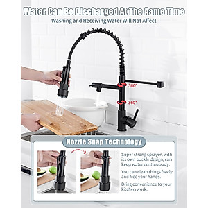 Casavilla Kitchen Faucet with Soap Dispenser, Single Handle Spring Kitchen Sink Faucets with Pull Down Sprayer and Deck Plate,Black Faucet for Camper Farmhouse RV Kitchen Sink,Dual Function Spray Head
