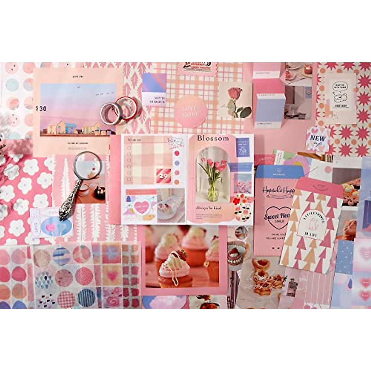 Draupnir Pink Cute Kawaii Aesthetic Scrapbook Kit(348pcs), Bullet Junk Journal Kit with Journaling/Scrapbooking Supplies, Stationery,A6 Grid Notebook with Graph Ruled Pages DIY Gift for Teen Girl
