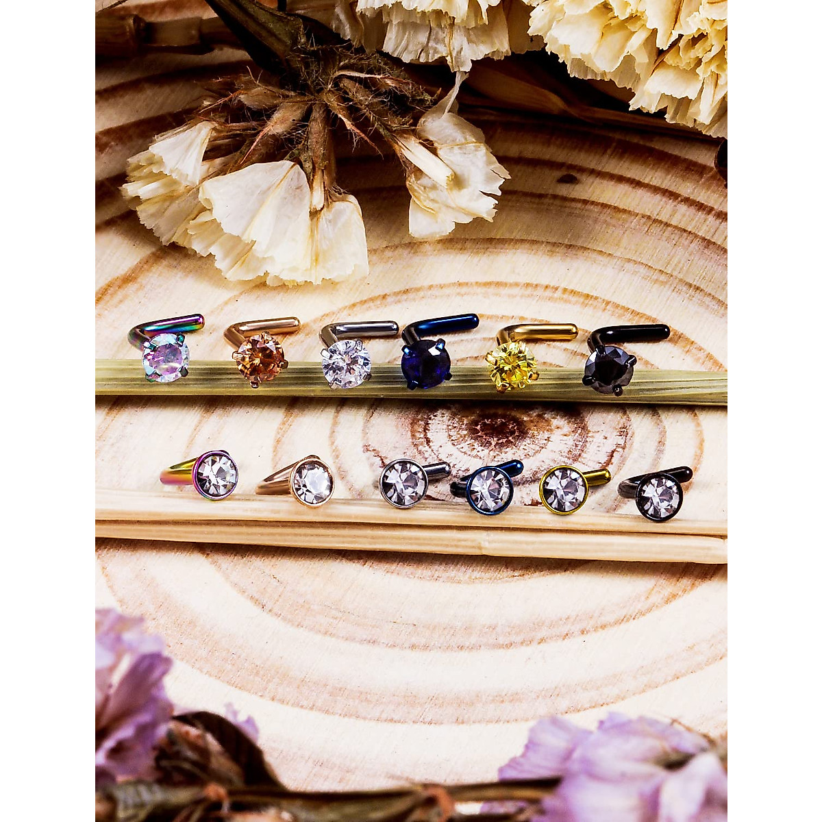 Cisyozi 18G Nose Rings Stud for Women Stainless Surgical Steel Nose Ring 18Gauge L Shaped Bend Curved Nose Nostril Rings Stud Nose Piercing Jewelry Men Diamond silver Black Rose Gold Coloful Rainbow