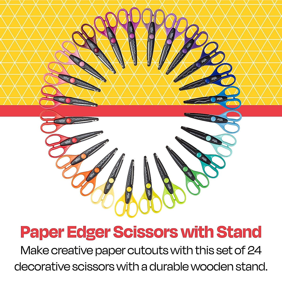 School Smart Paper Edger Scissors, 6-1/2 x 2-1/2 Inches, Assorted Colors, Set of 24