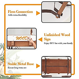 Dragosum Wooden Wagon Wheel Decor, Small Decorated Cart Garden Planter with Divider and Handle, Porch Decorations Indoor/Outdoor Planting Pots, Flower Box Wishing Wells Backyard Balcony Patio Walnut