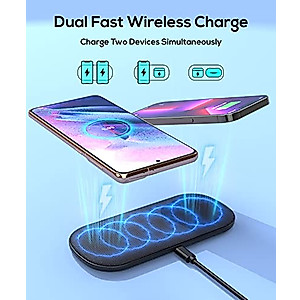 GuMosh Dual Wireless Charger- 5 Coils No Sweet Spot Charging Fast Wireless Charging Pad Qi Charging Station Compatible with iPhone 13/12/11/11 Pro Max/XS, Galaxy S20/S10, AirPods 3(with Adapter)