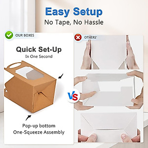 Shallive Cupcake Boxes 50pcs, Individual Cupcake Containers Brown with Window Insert and Handle, Pastry Box Single Muffins Holder Disposable for Bakery Wrapping Party Favor Packaging