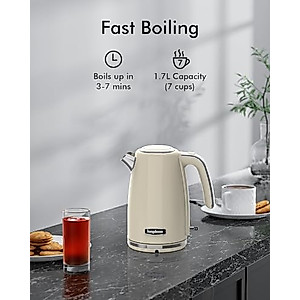 LONGDEEM Electric Kettle Stainless Steel 1.7L - 1500W Quick Boil, Retro Style, Auto Shut-Off, Boil Dry Protection with Filter & Water Gauge - Perfect for Tea, Hot Water, Cream