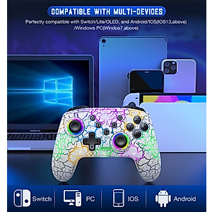 Switch Controller, Gammeefy Wireless Switch Pro Controller for Nintendo Switch/Lite/OLED, 9 Color Adjustable LED Switch Remote Compatible with Windows PC/Android/IOS/Xbox 360 with Programmable (White)