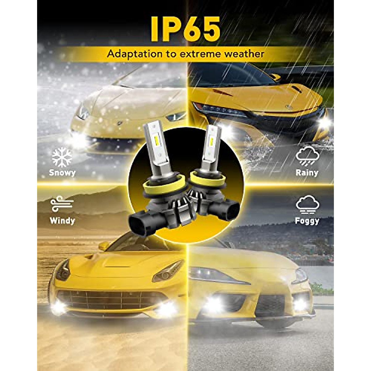 AUXITO H11/H8/H16 LED Fog Light Bulbs or DRL, 6000 Lumens 6500K Cool White Light, 300% Brightness, CSP LED Chips Fog Lamps Replacement for Cars, Play and Plug (Pack of 2)