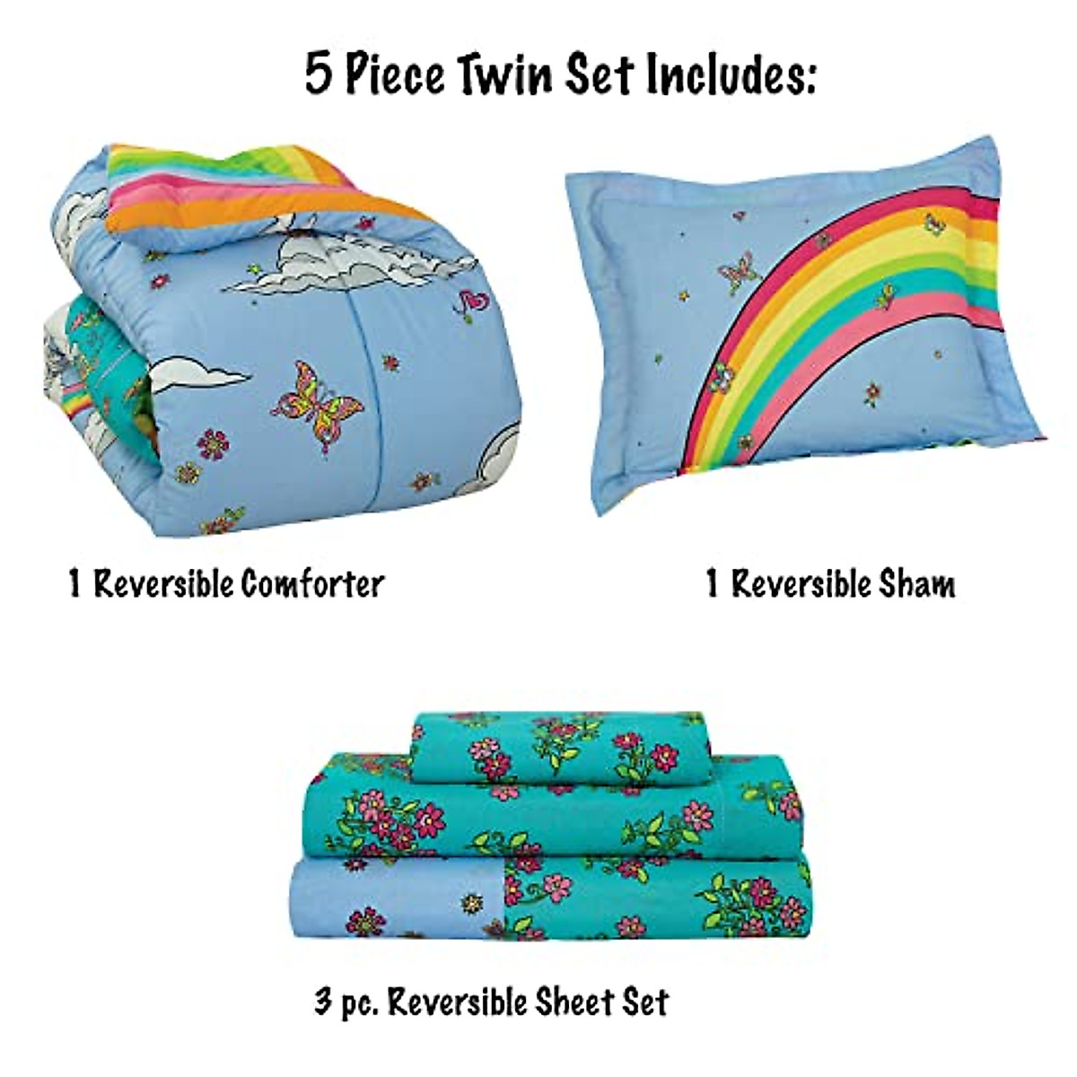 Kidz Mix Rainbow Unicorn Bed in a Bag, Twin