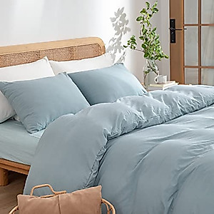 Blue King Duvet Cover King Size Duvet Cover Set for All Seasons, 100% Washed Microfiber 3 Pcs Home Duvet Covers King Size with Zipper Closure & Corner Ties, 1 Duvet Cover & 2 Pillowcases (Blue, King)