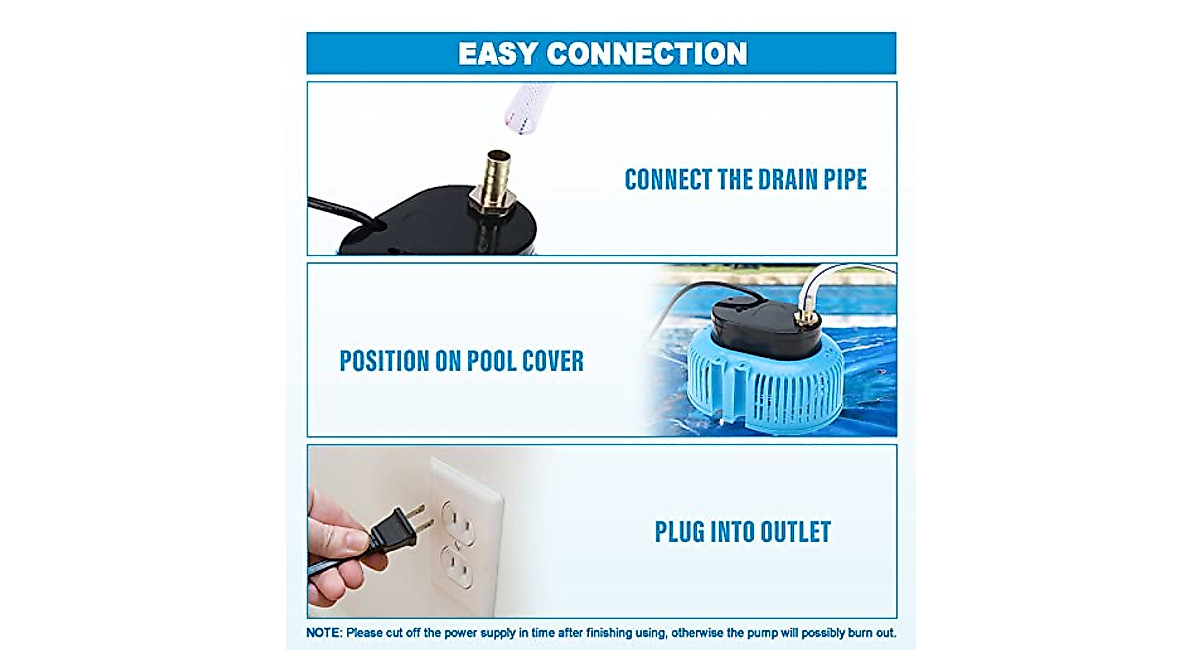 Patioer 850 GPH Pool Cover Pump - Fast Drainage for Pools & Ponds