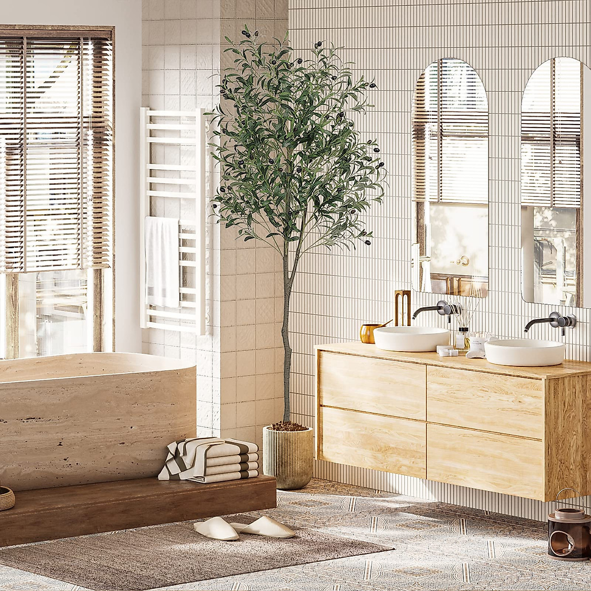 VIAGDO Artificial Olive Tree 6ft Tall Fake Potted Olive Silk Tree with Planter Large Faux Olive Branches and Fruits Artificial Tree for Home Office Living Room Decor Indoor, 1176 Leaves