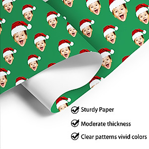 YESCUSTOM Personalized Gift Wrapping Green Paper for Kids Women Men Christmas,Custom Face Wrapping Paper, Gift Wrap Roll 58"x 23"