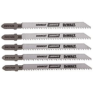 DEWALT DW3762H 4-Inch 10TPI Laminate Down Cutting HSC T-Shank Jig Saw Blade (5-Pack)