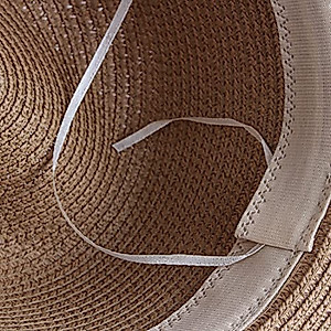 Womens Classic Wide Brim Straw Panama Hat Fedora Summer Beach Sun Hat UPF Straw Hat for Women Khaki