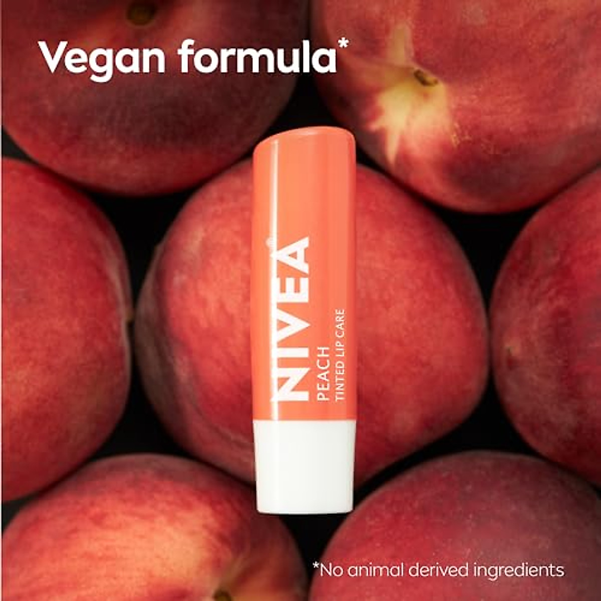 NIVEA Peach Lip Care, Tinted Lip Balm Pack with Shea Butter, Nourishing Oils and Vitamin C & E, 3-in-1 Moisture, Repair and Color, 0.17 Oz Stick, Pack of 4