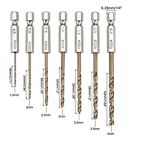 uxcell 13 Pcs High Speed Steel Hex Shank Twist Drill Bit Set, Quick Change Titanium Coated 1/4 Inch Hex Shank 1.5mm-6.5mm Drilling Dia