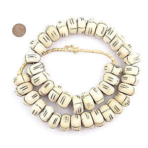 Carved White Bone Beads - Full Strand of Fair Trade Artisanal African Beads - The Bead Chest (Tribal)