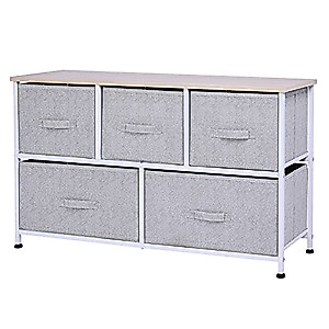 HOMCOM 40" L 5 Drawer Horizontal Storage Cube Dresser Unit Bedroom Organizer Livingroom Shelf Tower with Fabric Bins