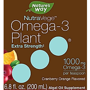 Nature's Way NutraVege Extra-Strength Omega-3 Plant Based Liquid Supplement- Vegan- Cranberry Orange Flavored, 6.8 oz