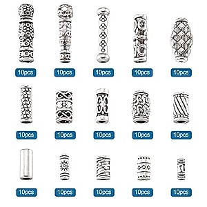 Pandahall 150Pcs Tibetan Style Alloy Spacer Beads Antique Silver Metal Column Tube Loose Beads Charms for Bracelet Necklace Jewelry Making