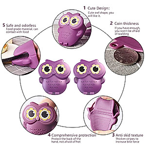 2 Pack Silicone Oven Mitts, Funny Mini Owl Gloves, Oven Mitts Heat Resistant, Kitchen Mitt Potholders for Cooking and BBQ, Easy Clean(Purple)