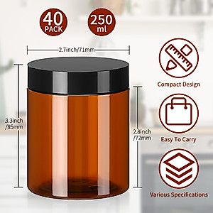 Tanlade 40 Pcs Amber Plastic Jars with Lids Round Cosmetic Containers Amber Jars Refillable Containers for Powder Liquid Food Storage Kitchen Cosmetic Lotion Ointments Creams Essential Oil (8 oz)