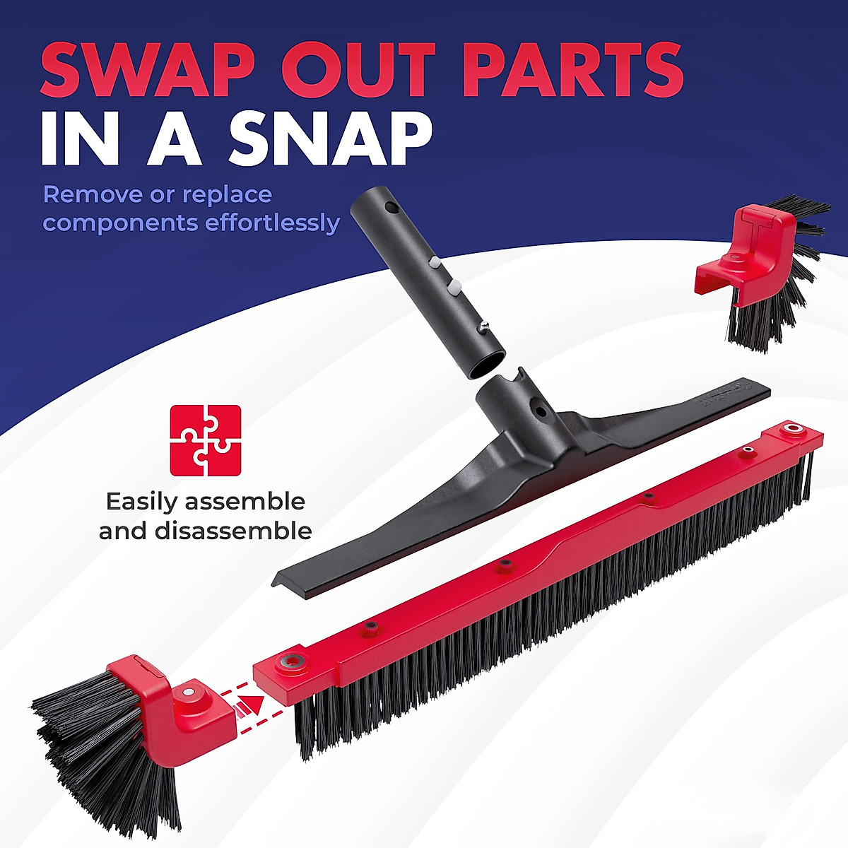 Pool Net with Brush Bundle - ProTuff 10X No Cost, No Hassle Replacements - 19.5" Deep Bag Fine Mesh Pool Net and Modular 22" Corner Cleaning Brush