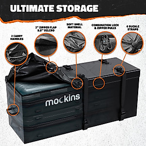 Mockins 16 Cu.Ft. Trailer Hitch Cargo Carrier Bag | 58"x20"x24" Abrasion-Resistant Vinyl Waterproof Cargo Bag for Hitch Carrier | All-Weather Truck Bed Storage Set w/Straps, Bag Lock, & Carry Bag