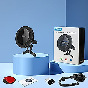 LAMJAD M8 Magnetic Wireless Car Charger, Fast Charging, Compatible for MagSafe Car Charger,iPhone 14/13/12 Series,Air Vent Dashboard Car Mount Phone Holder