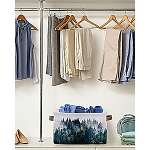 Green Forest Storage Basket for Shelves, Spring Summer Botanical Natural Scenery Storage Cube Fabric Storage Bins, Closet Organizers with Handles for Book, Toys, Cloth, 15"x11"x9.5", 1 Pack