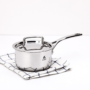 Sauce Pan with Lid, 1.8 Quart Stainless Steel Saucepan with Handle, 18/8 Tri-Ply Stainless Steel Heavy Bottom，Multipurpose Cooking Pot, Suitable Induction/Electric Gas Cooktops, Dishwasher Oven Safe