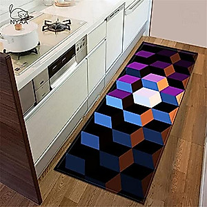 OPLJ Kitchen mat Bedroom Door Door mat 3D Geometric Pattern Home Floor Decoration Living Room Bathroom Non-Slip Carpet A7 60x180cm