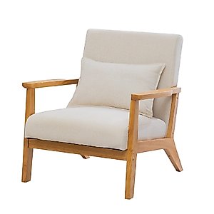 UNICOO - Mid-Century Modern Accent Chair, Fabric Reading Armchair, Easy Assembly, Lounge Chair for Living Room Bedroom (U202-1 Nature + Beige)
